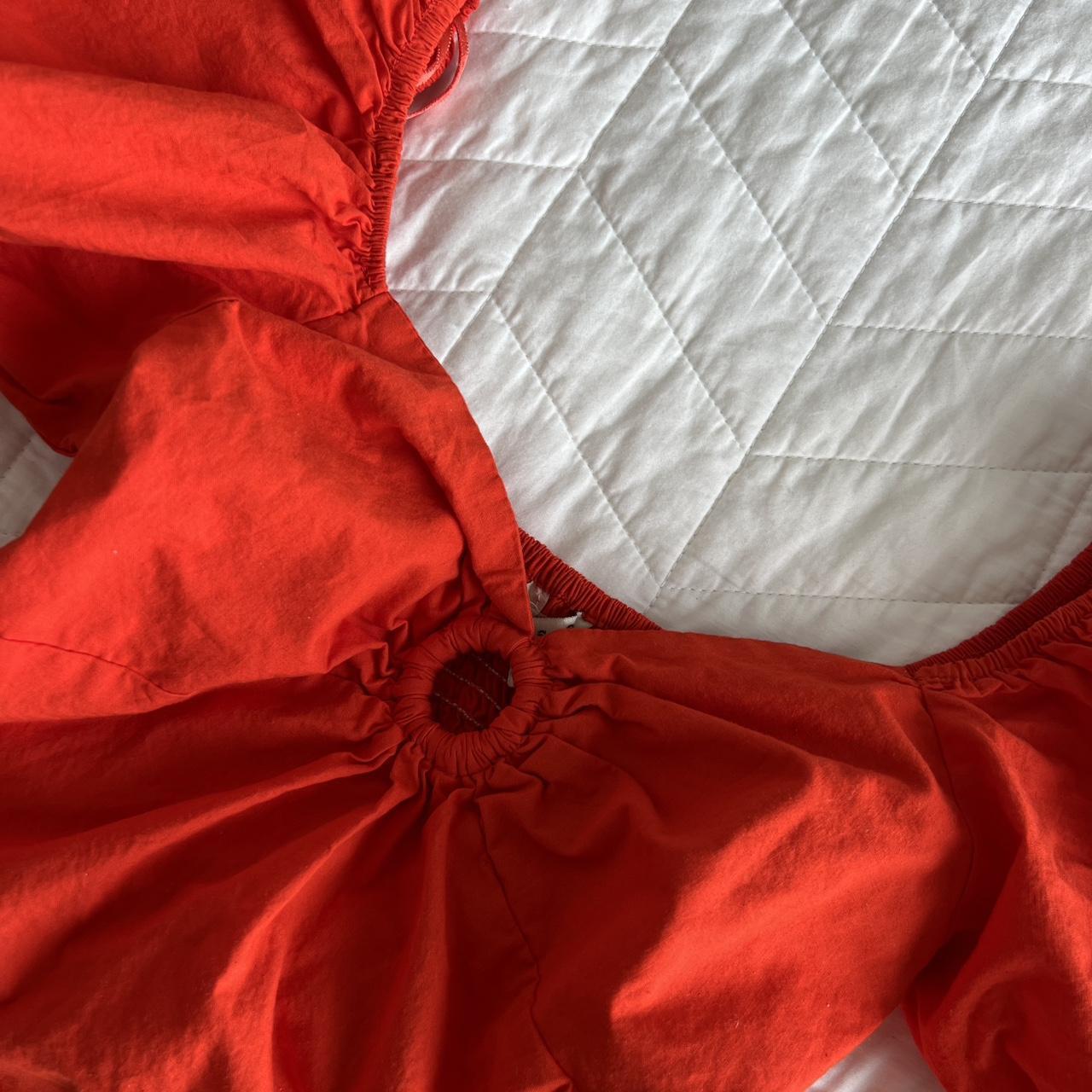 bright orange/red puff sleeve top size S SO cute for... - Depop