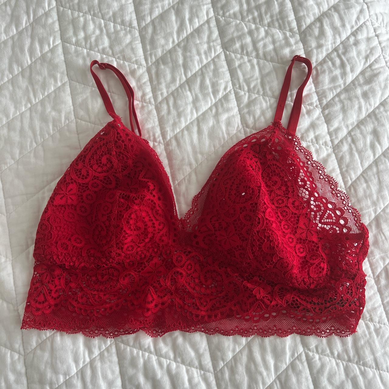 sexy red bralette size M (8/10), lightly worn lace... - Depop