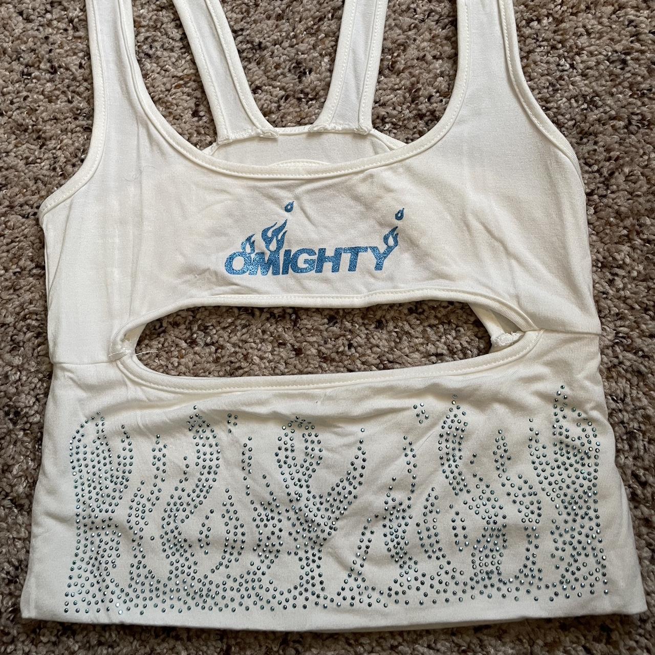 O-MIGHTY Women's White and Blue Crop-top | Depop
