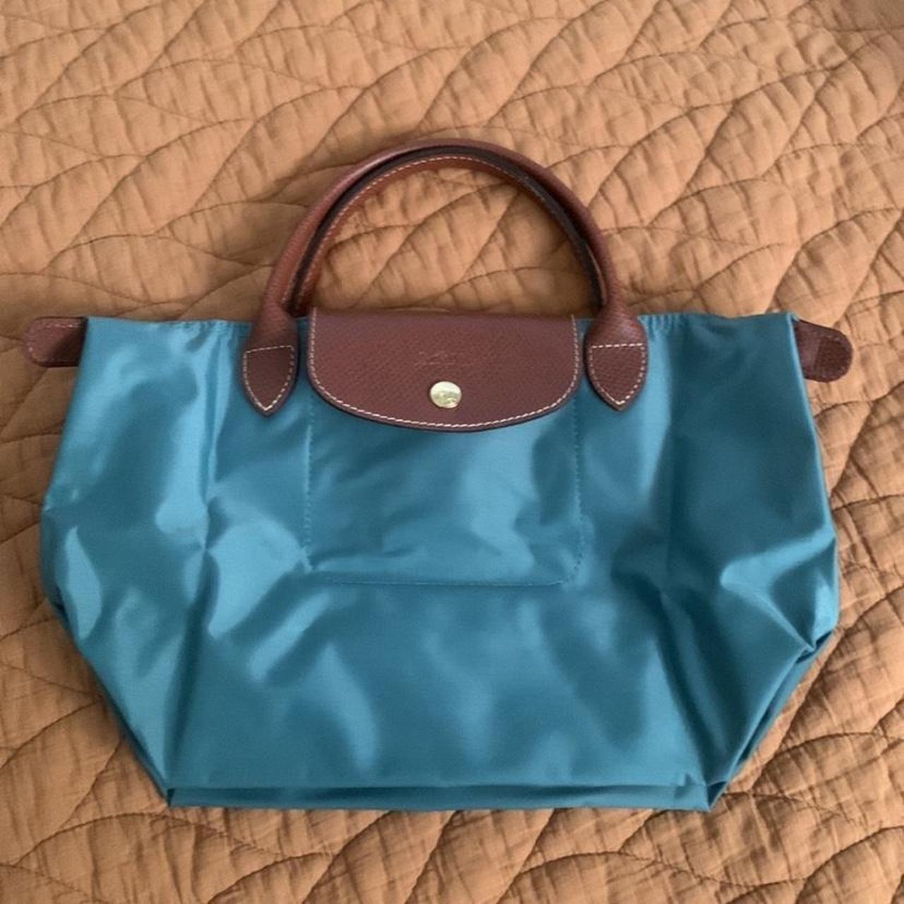 LONGCHAMP ~ mini foldable tote with brown leather... - Depop