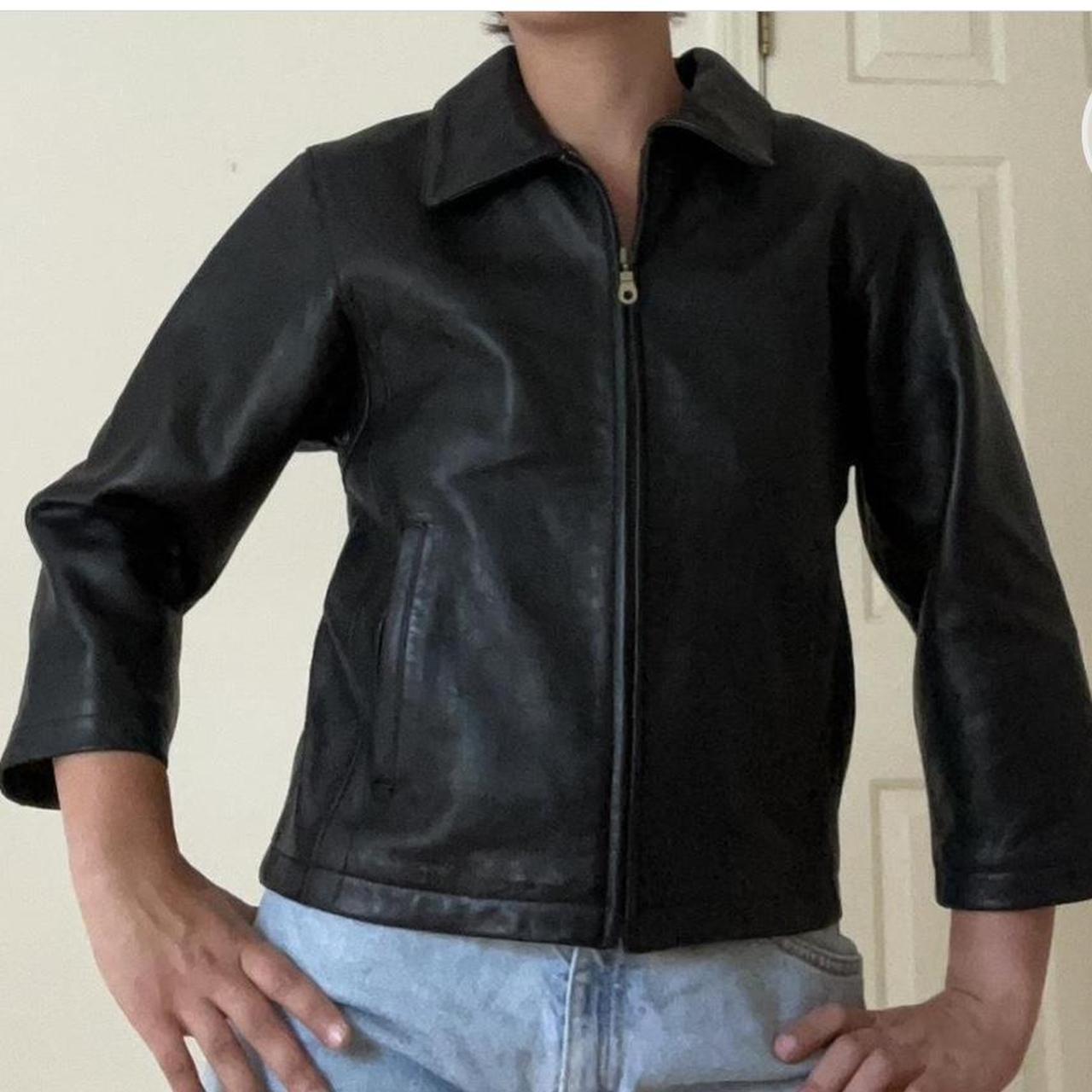 super cute genuine leather jacket. cropped for a... - Depop