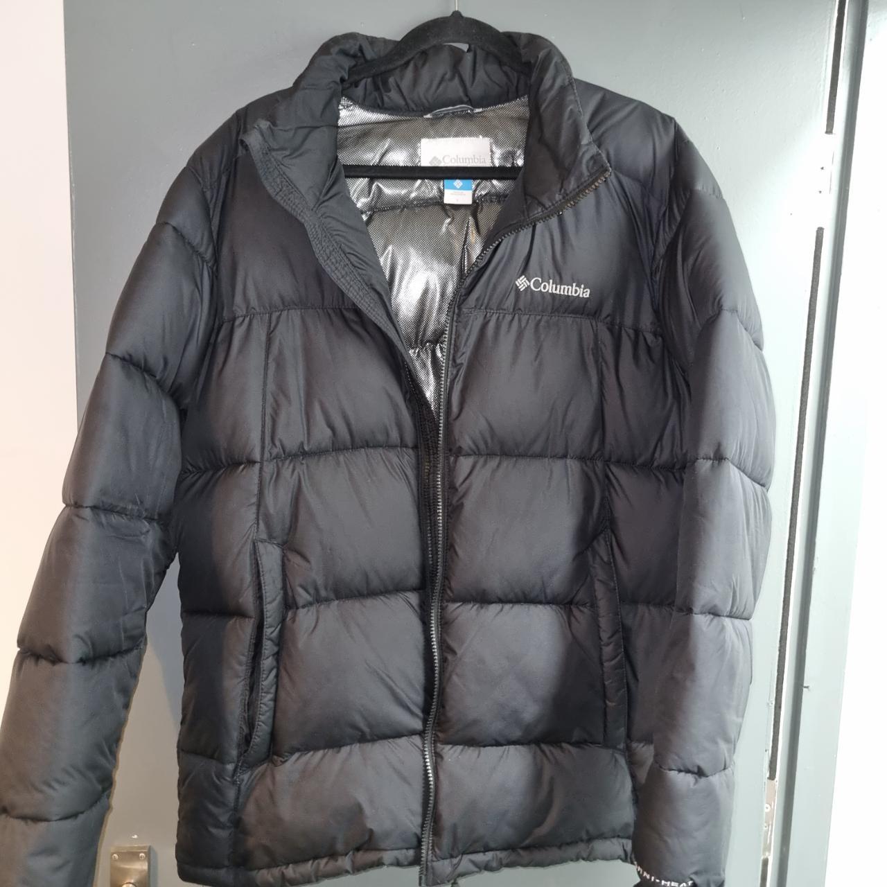 Columbia Puffer Jacket Black with Silver... - Depop