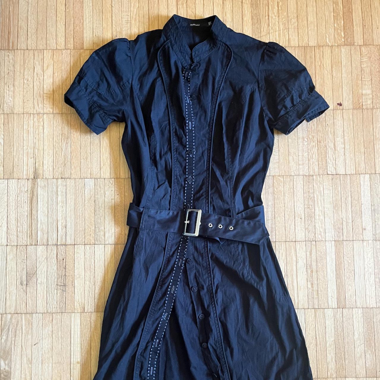 Midi Black collared button up dress with belt... - Depop Midi Black collared button up dress with belt... - Depop