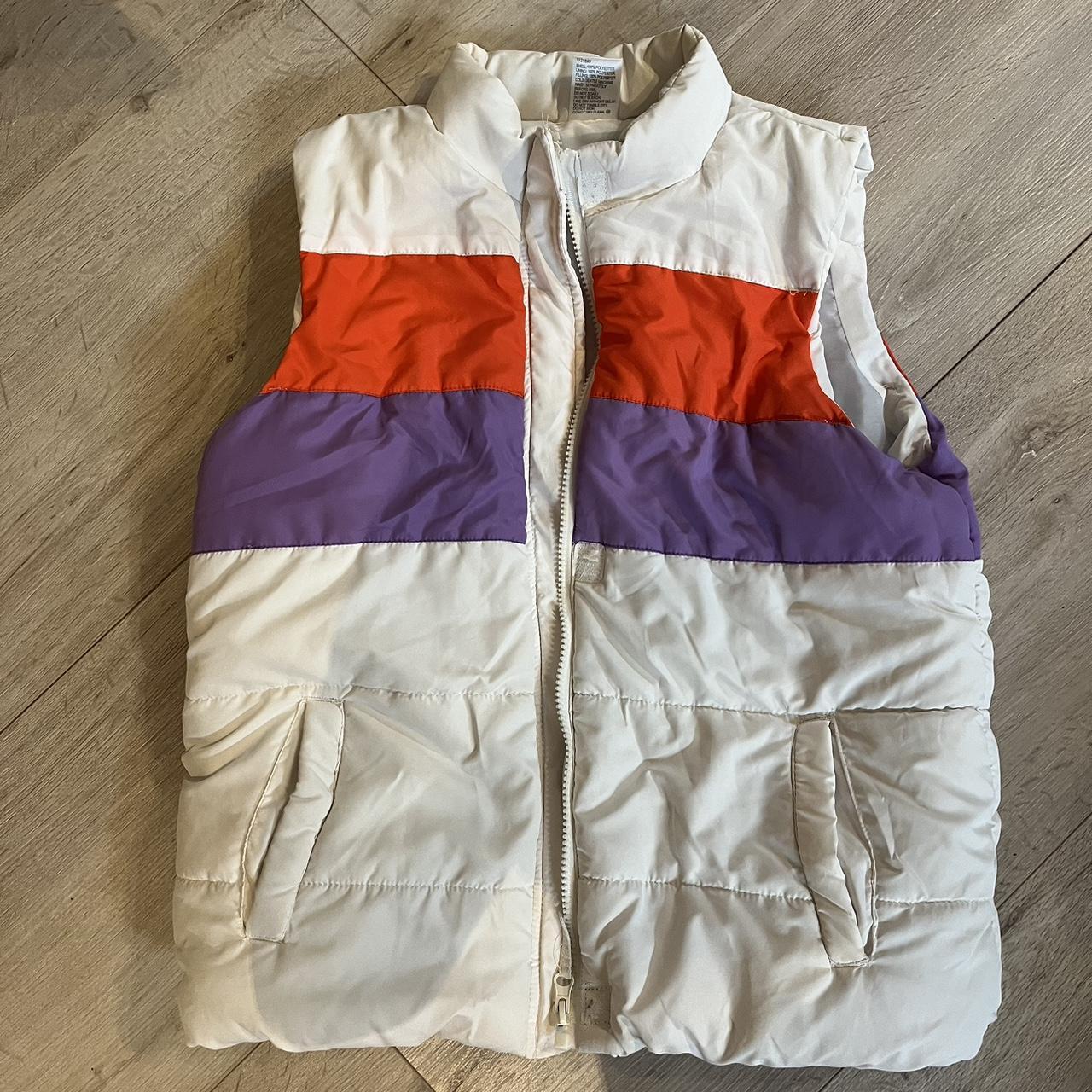 Super cool colourful puffer vest. no size on it but... - Depop