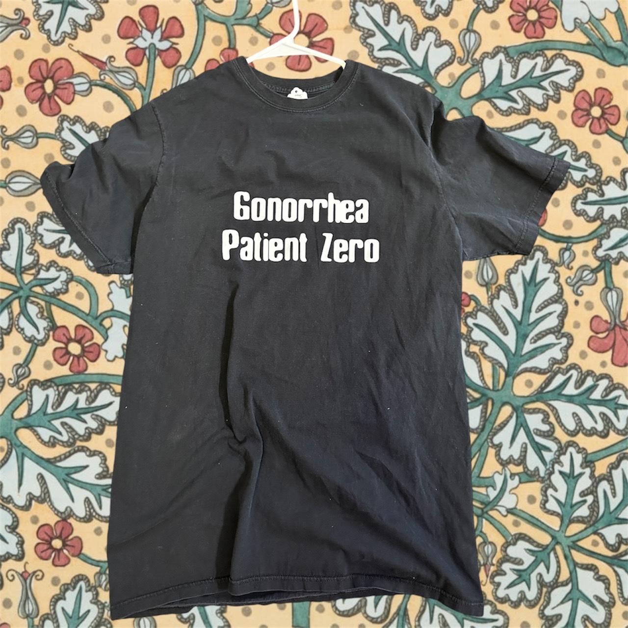 Black cotton "Gonorrhea Patient Zero" T-shirt (check... - Depop