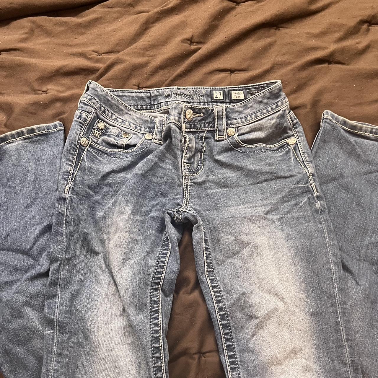 size 27 bootcut flared miss me jeans the pockets on... - Depop