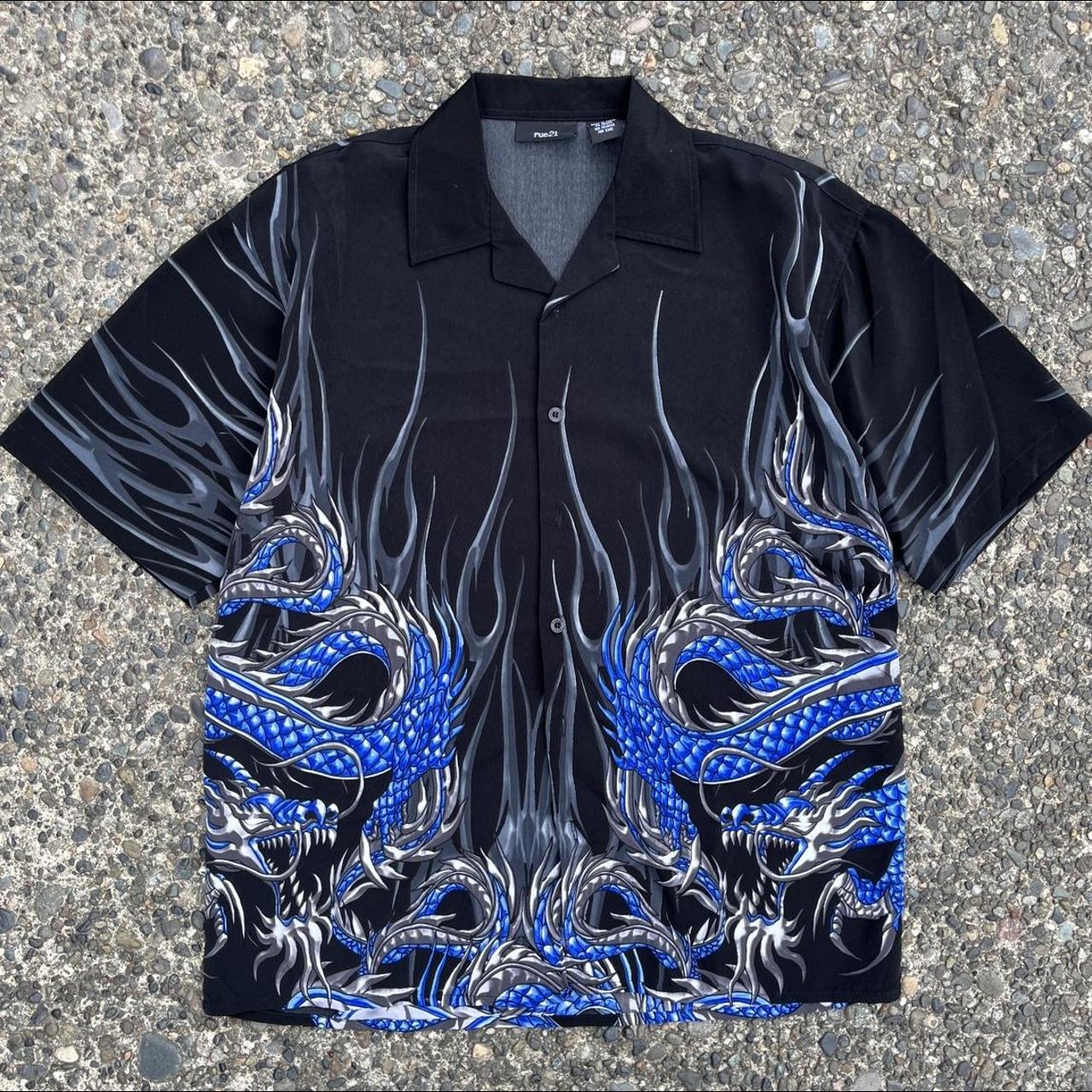 Vintage Y2K Tribal Dragon Button Up Shirt ‘JNCO... - Depop