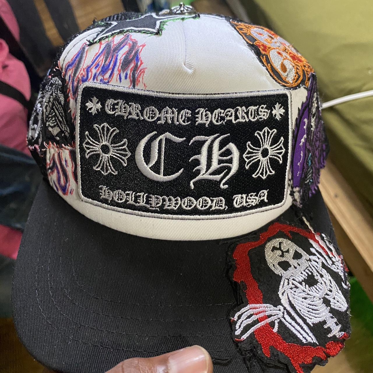 Patchwork Chrome hearts hat Real chrome heart hat... - Depop