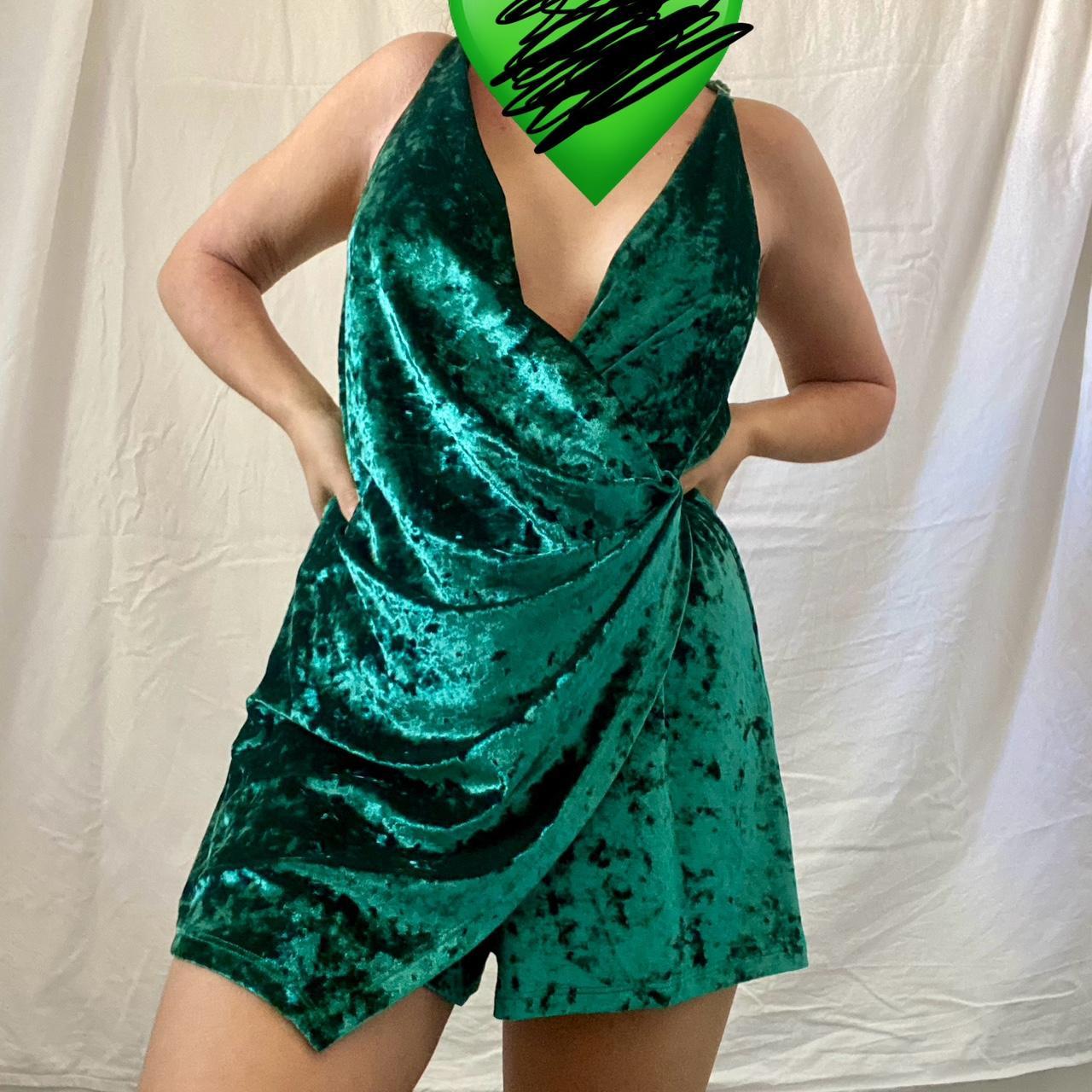 Selling this velvet green playsuit/jumpsuit/romper.... - Depop