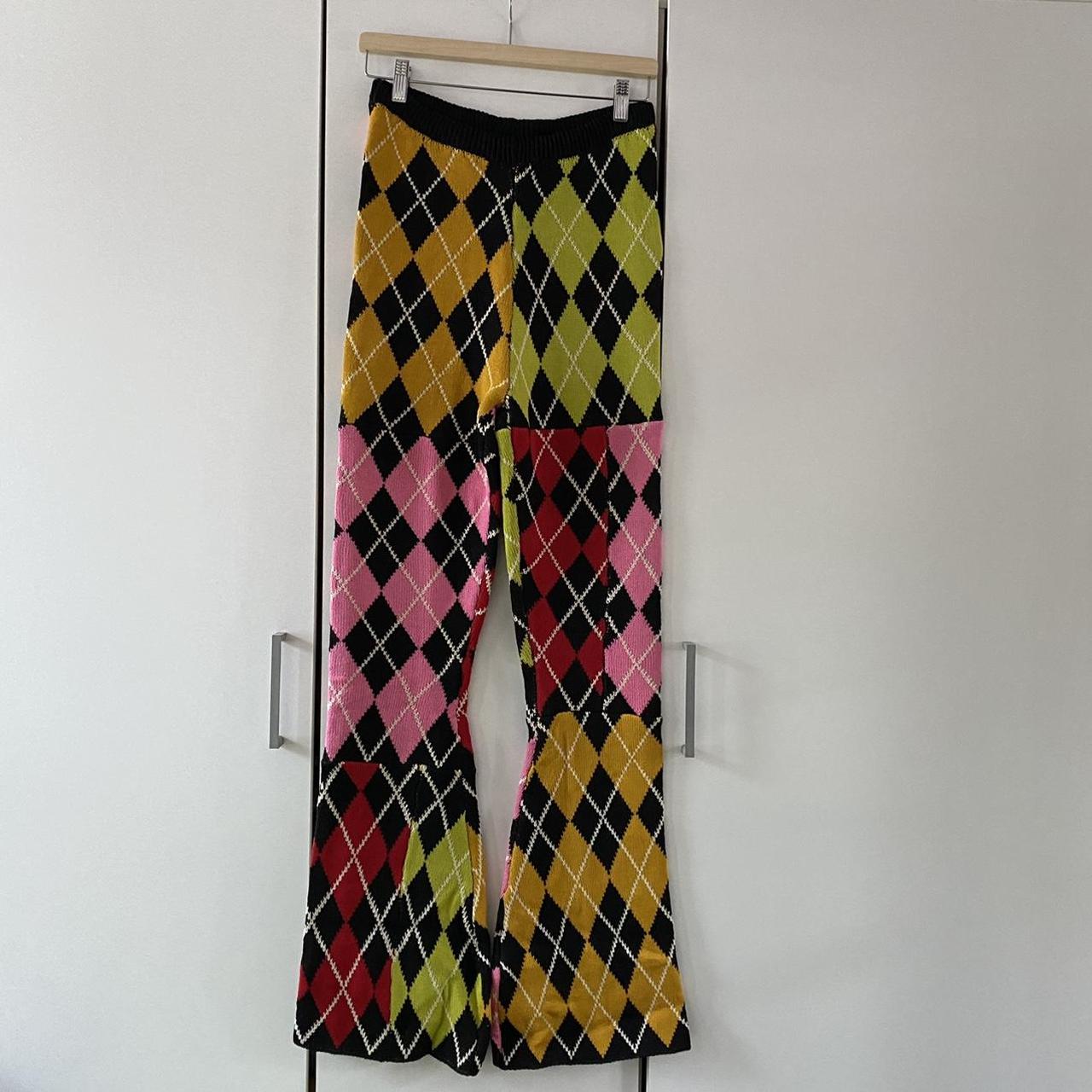 The Ragged Priest Primary Pants Mixed Panel Argyle... - Depop