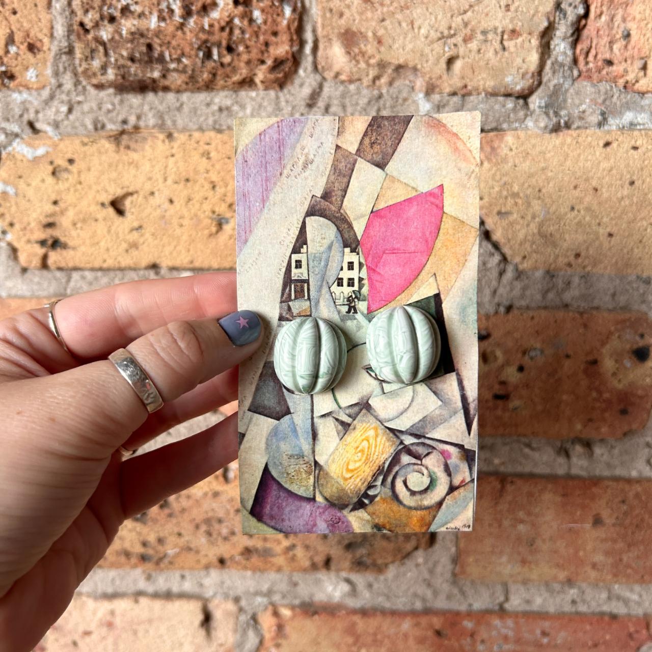 vintage marbled mint green ridged stud earrings ... - Depop