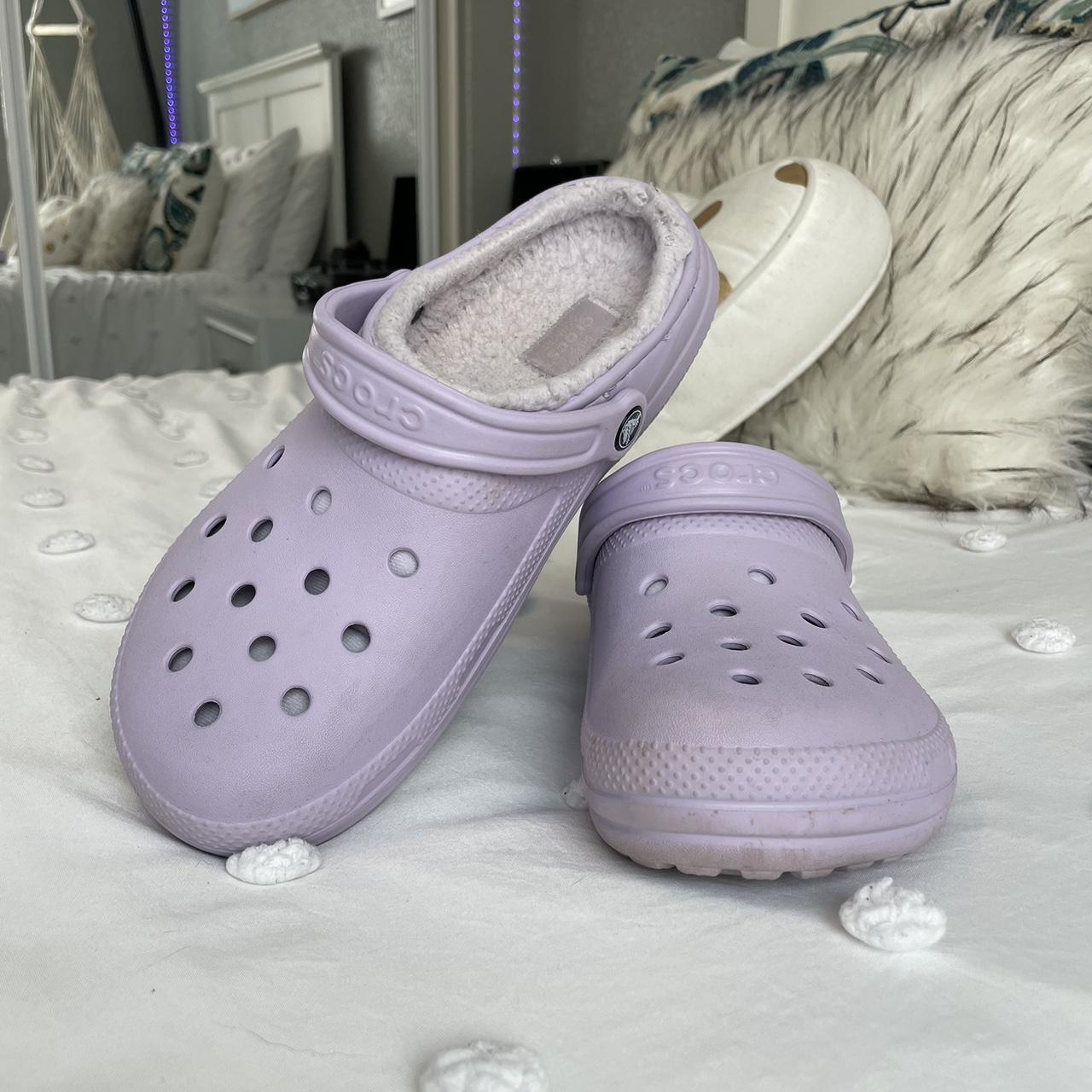 Super cute fluffy purple crocs! Worn but still in... - Depop
