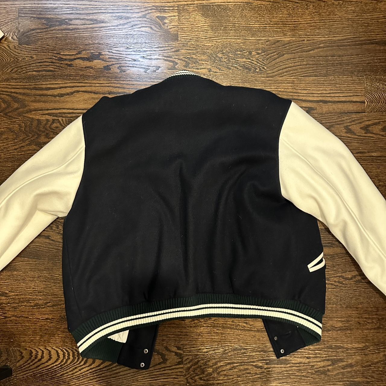 Zara varsity jacket. Only worn once like new size L - Depop