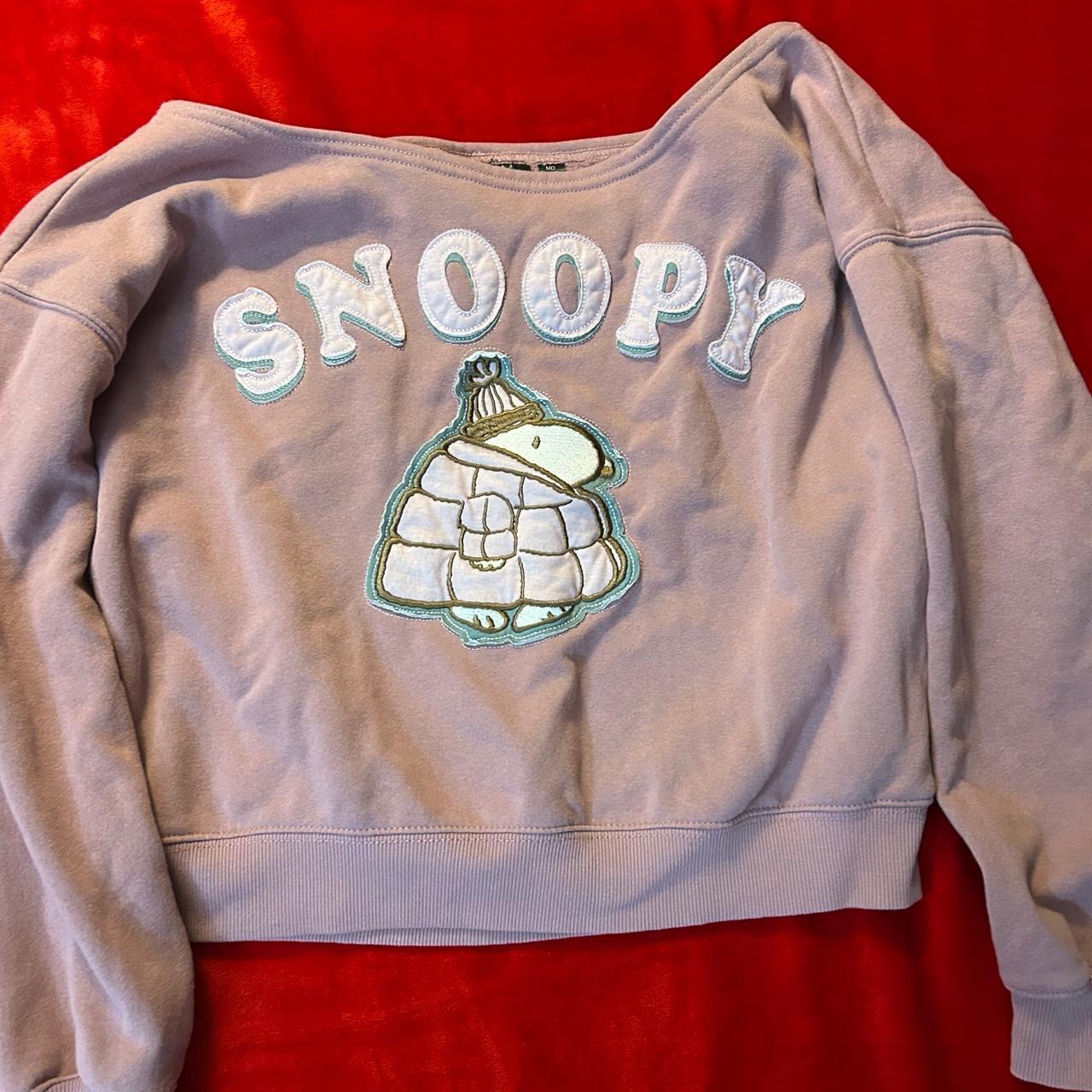 Snoopy off the shoulder pale pink cropped sweater... | Depop