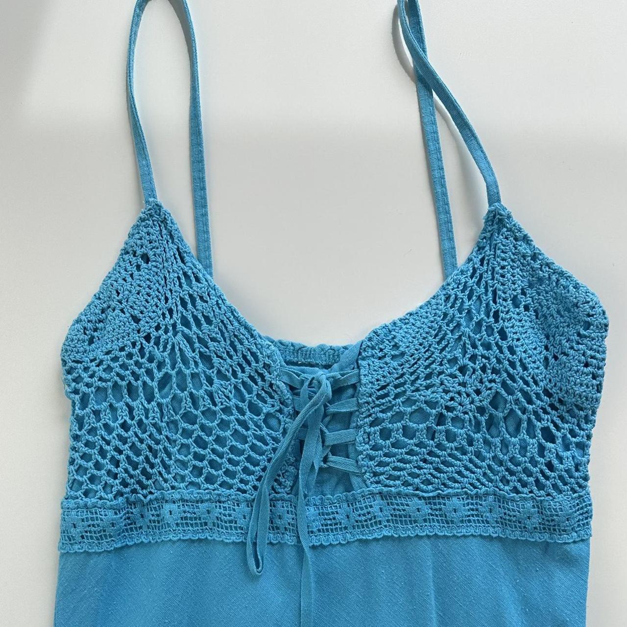 00s maxi dress Crochet bust blue maxi dress with... - Depop