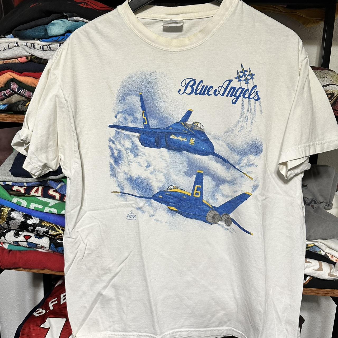 Vintage Blue Angels white t shirt Size L 20.5x27 - Depop