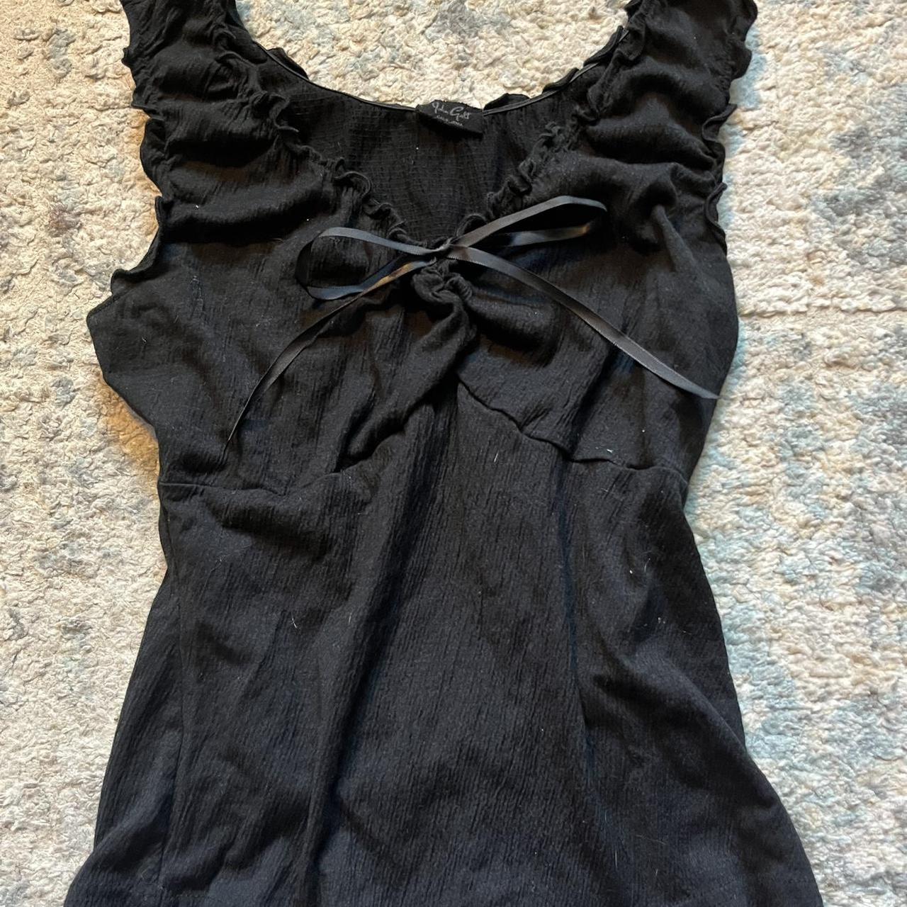 Brandy Melville black ruffle top with bow detail... - Depop