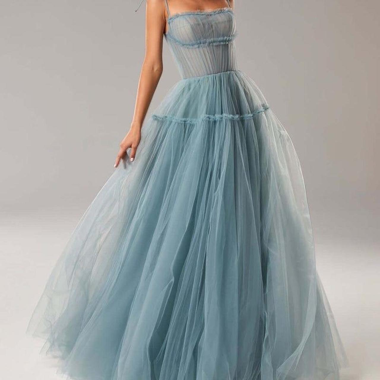 elegant dusty blue prom dress! never worn**... | Depop