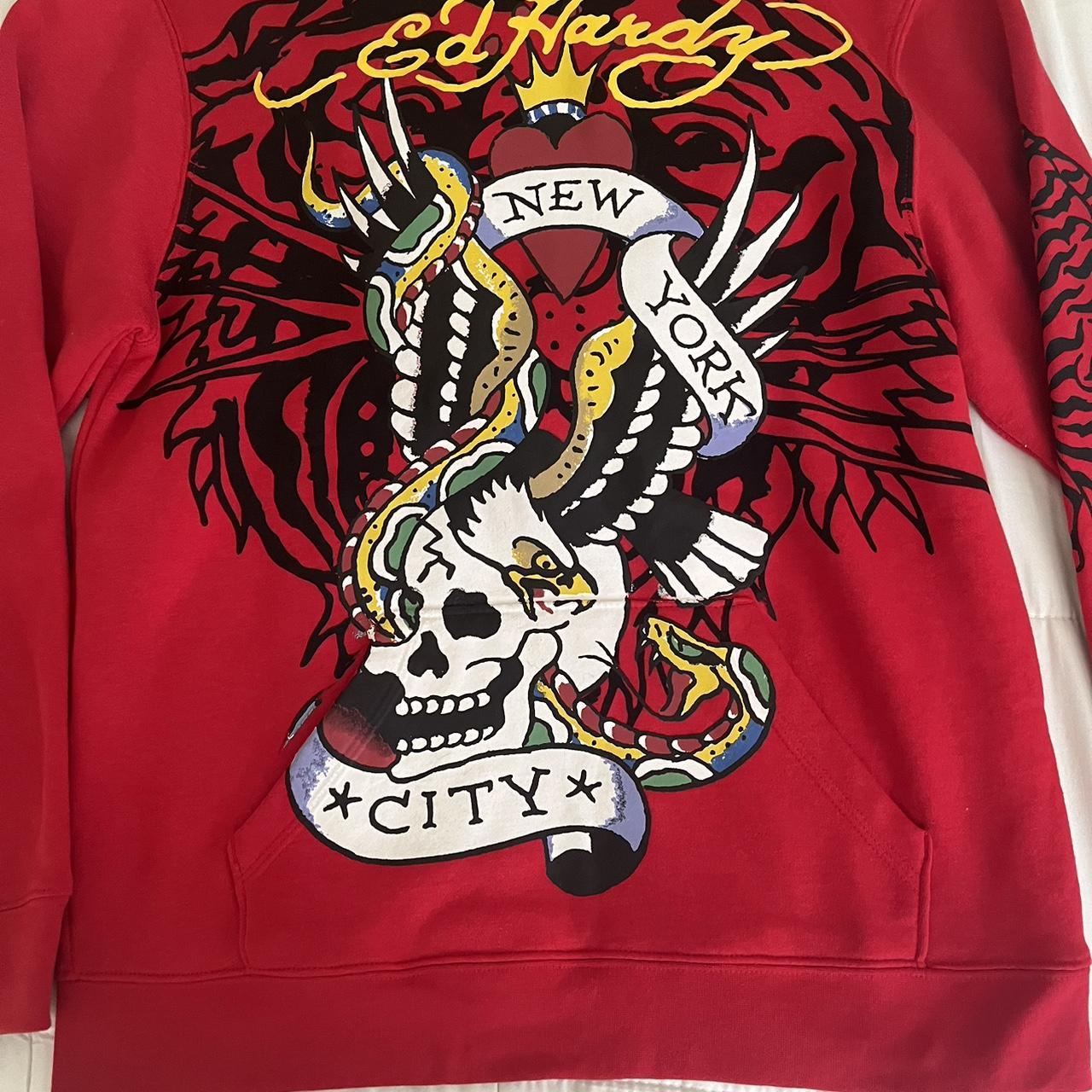 Ed hardy red hoodie, brand new never worn Offers... - Depop
