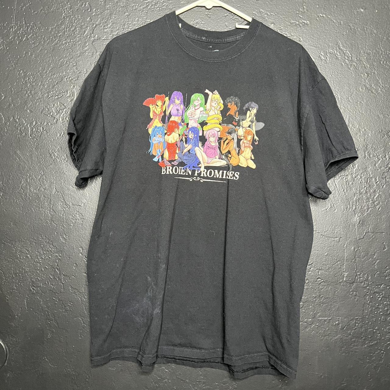 Broken Promises anime T-shirt Faded black Good... - Depop