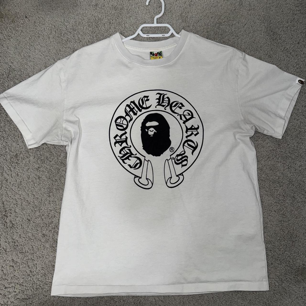 White BAPE x Chrome Hearts cotton t-shirt... - Depop