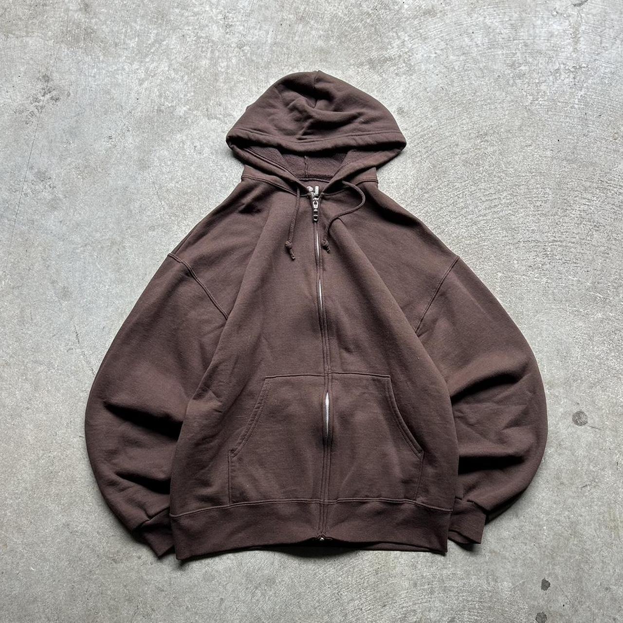 Blank zip up hoodie brown Size L | Depop