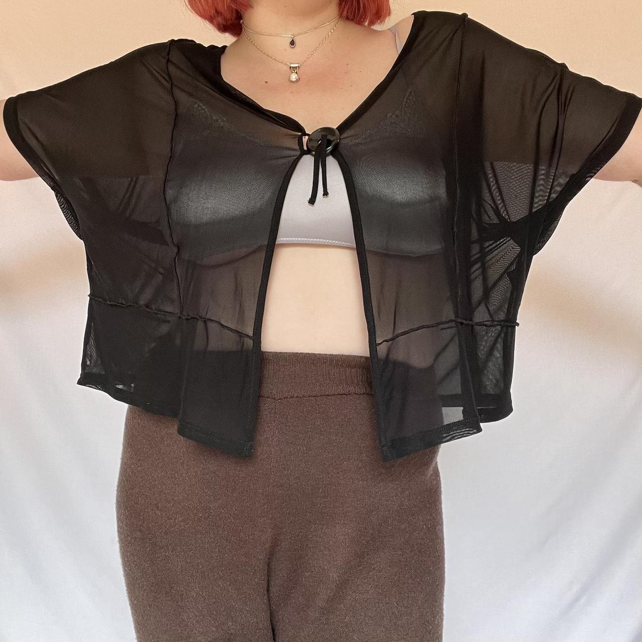 Cute little mesh black top 🖤 Functional button in... - Depop