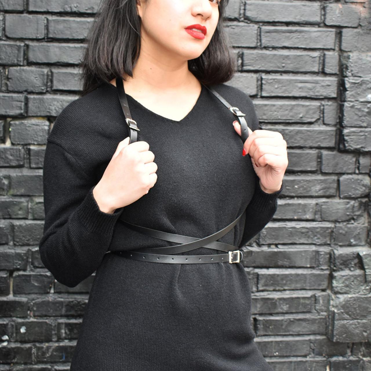 Ritual clasp Vegan leather harness Chrome fittings... - Depop