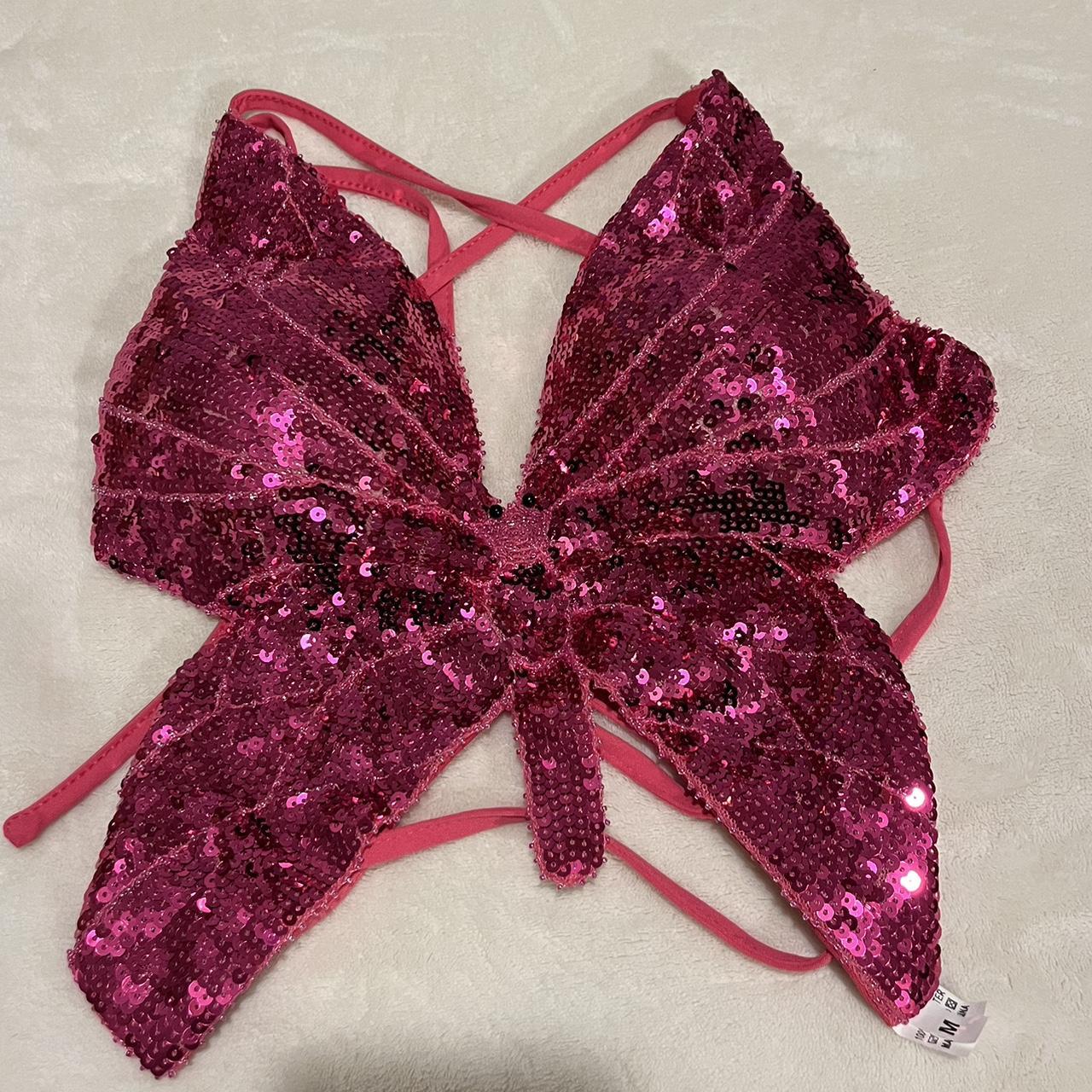 Pink butterfly top, medium, never worn #butterfly... - Depop