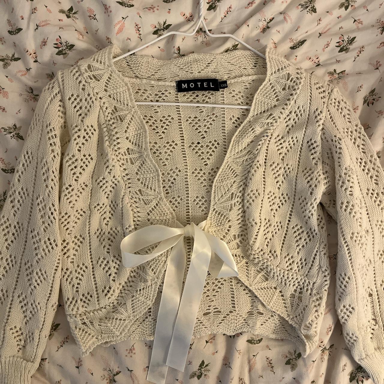 motel rocks xxs ribbon eyelet cardigan short... - Depop