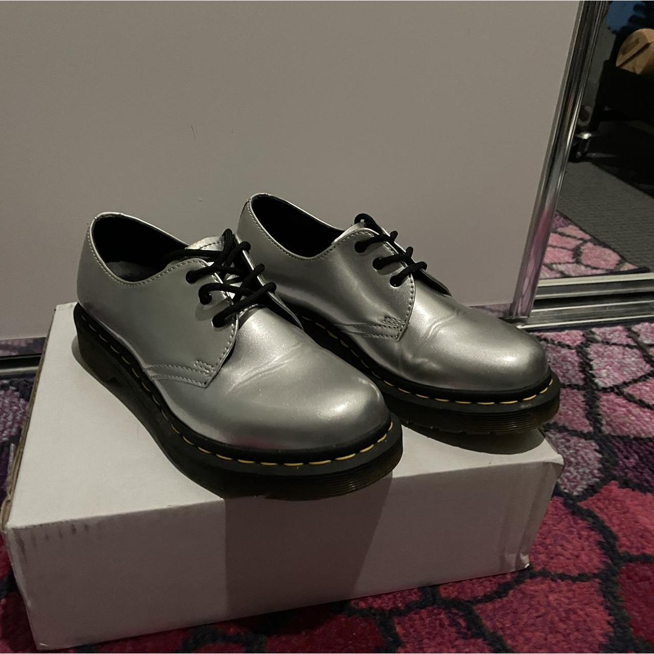 The COOLEST shoes!! Vegan 1461 Doc martens in silver... - Depop