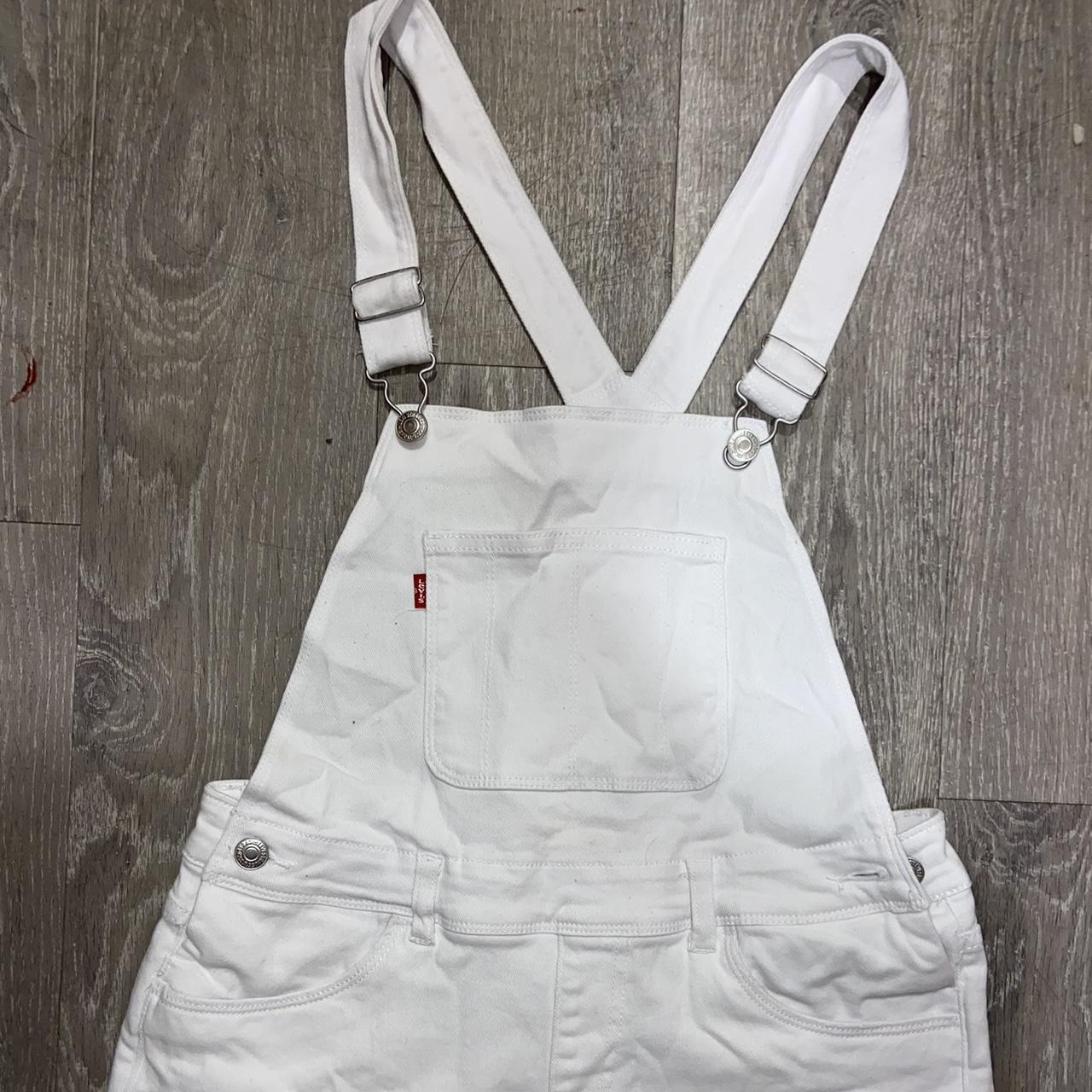 LEVIS White Denim Short Overalls! Child’s size 16 -... - Depop