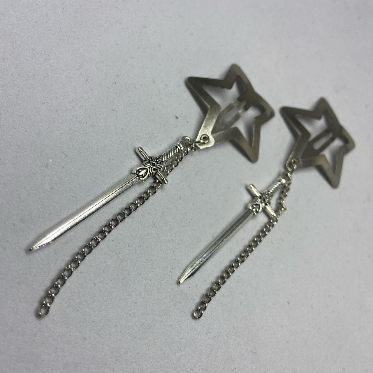 star dagger hair clips ☆ silver star hair clips... - Depop