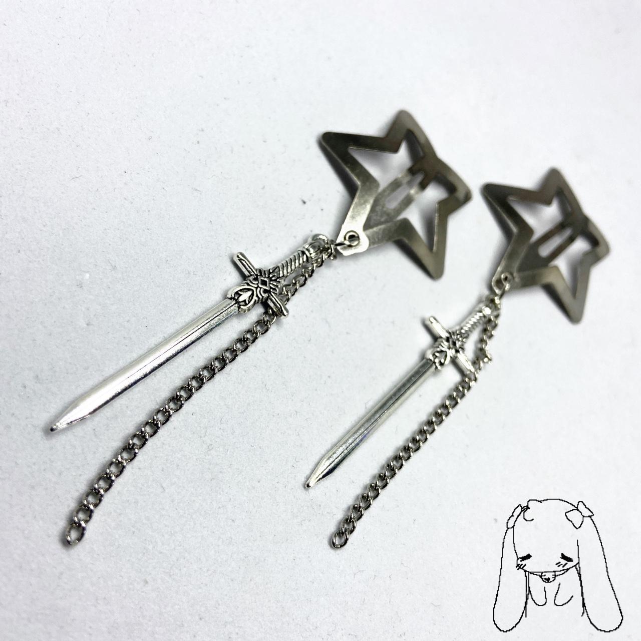 star dagger hair clips ☆ silver star hair clips... - Depop