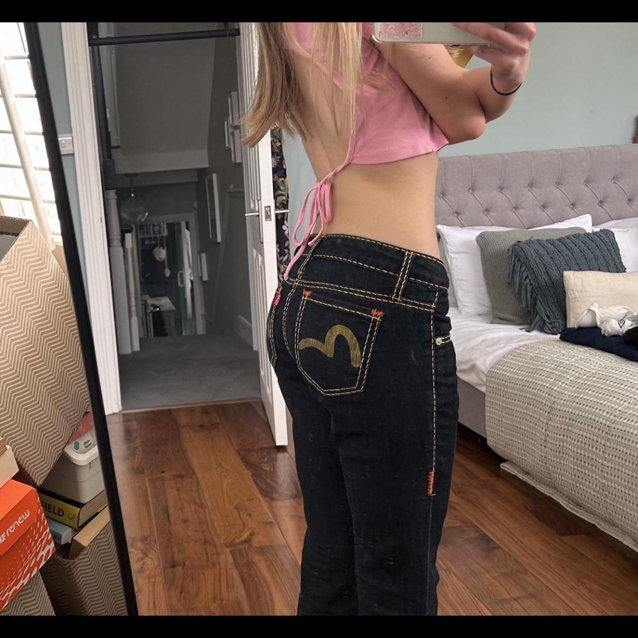 Vintage low waisted and flared evisu jeans The... - Depop