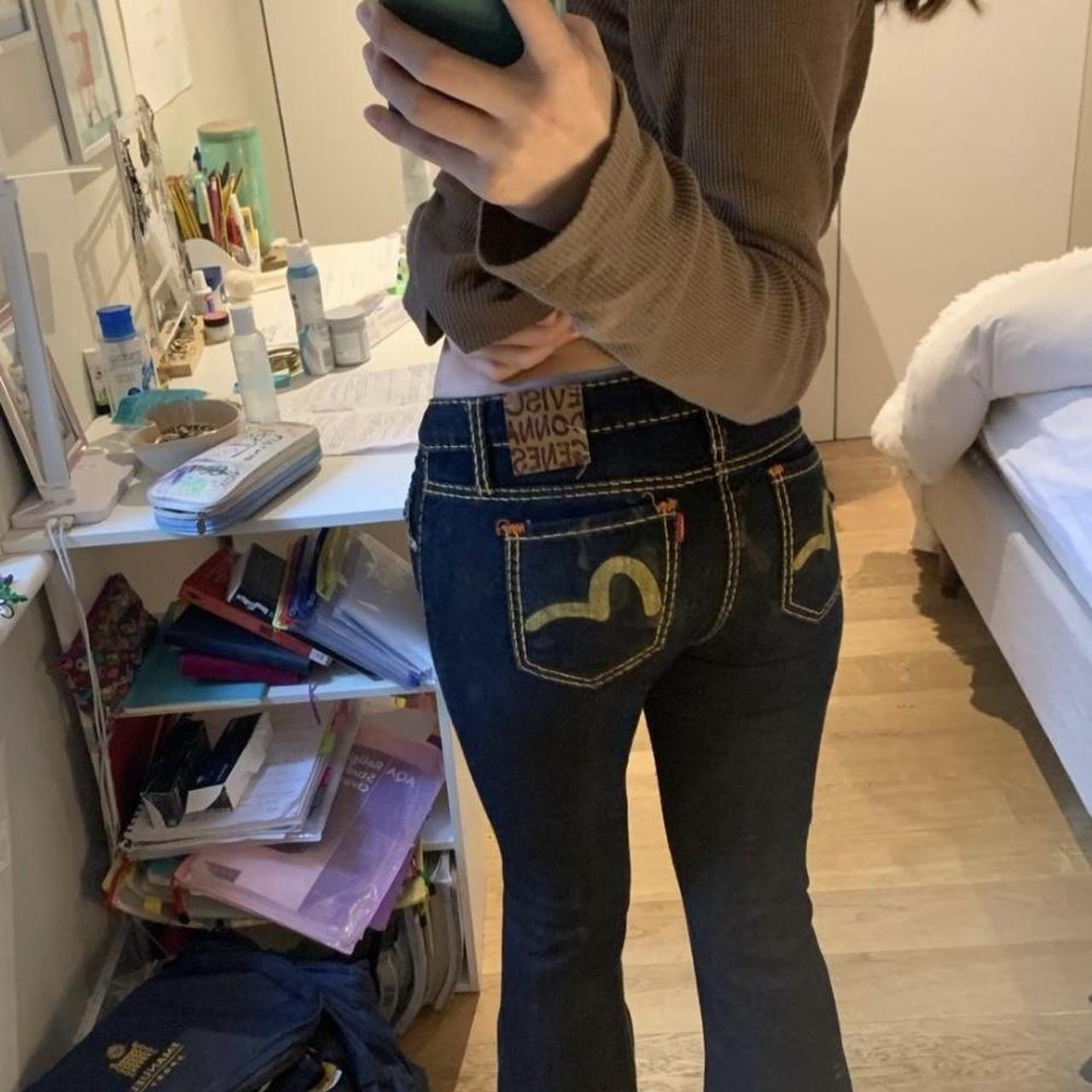 Vintage low waisted and flared evisu jeans The... - Depop