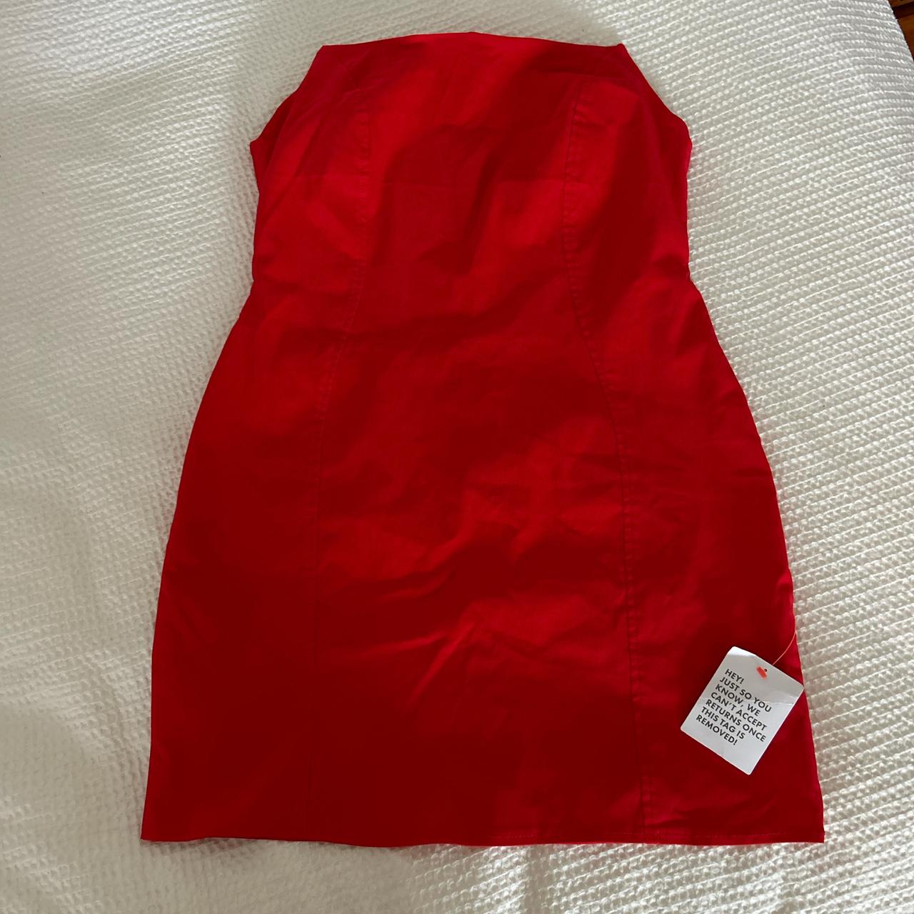 Red strapless mini dress with a zipper in the... - Depop