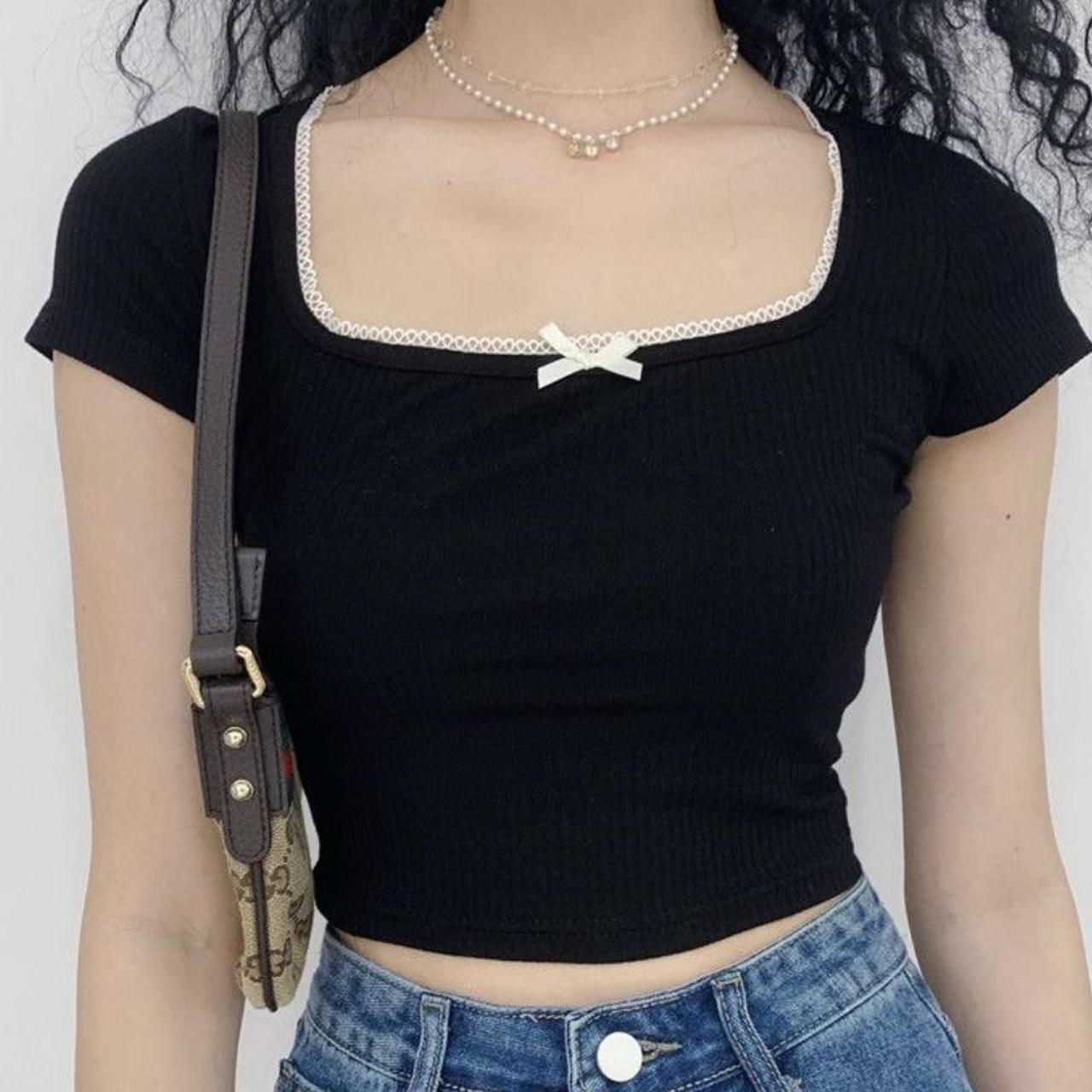 ౨ৎ lace bow square neck top ౨ৎ size xs-s, maybe... - Depop