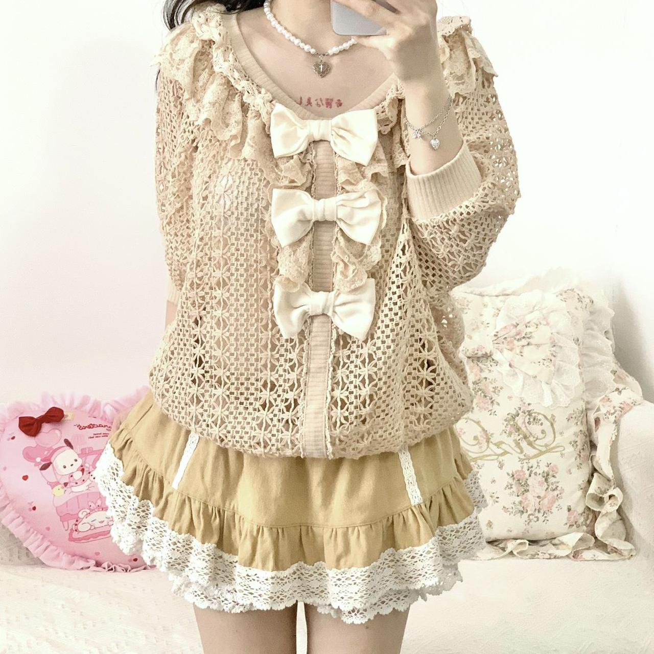 cute tan ruffley layered Liz Lisa sukapan cullotes... - Depop