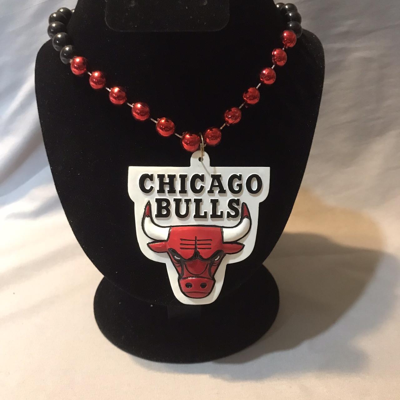 NBA Chicago Bulls Marci Gras Bead Necklace with... - Depop