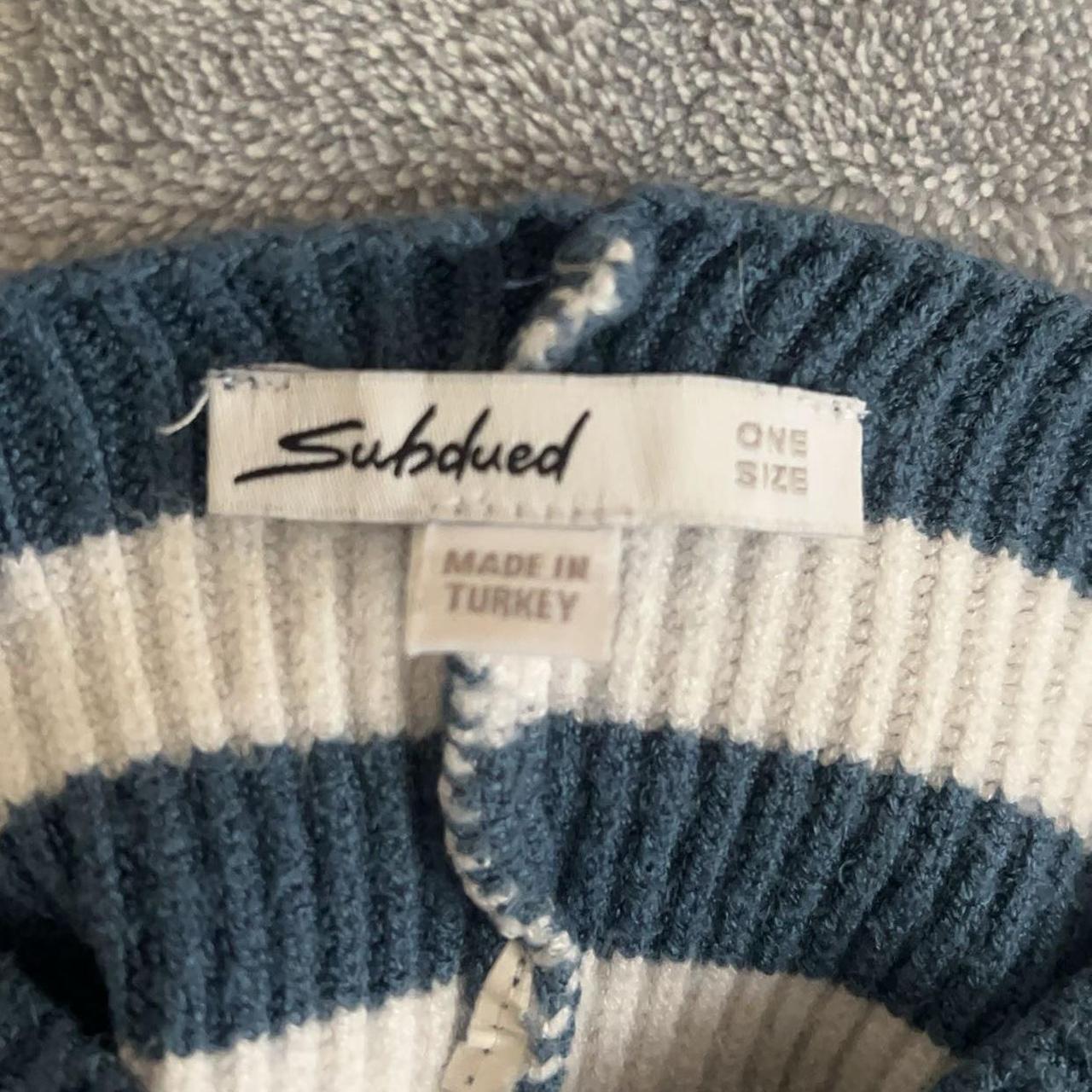 subdued blue and white striped crochet top. strap... - Depop