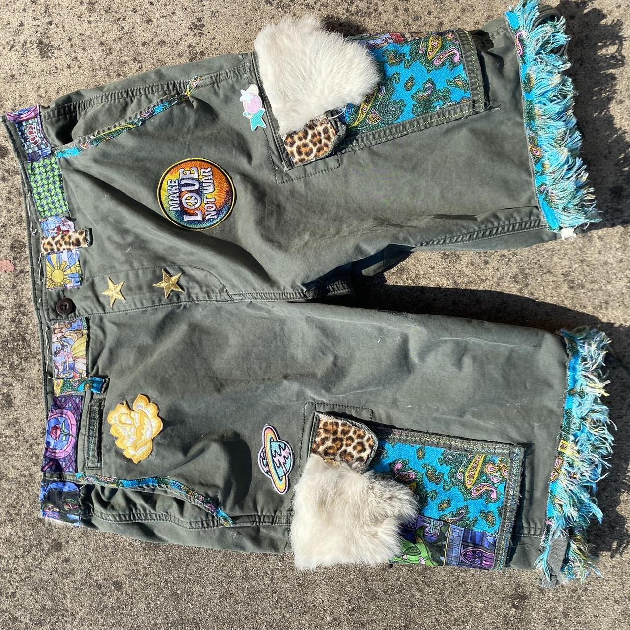1of1 custom cargo shorts made with 15+ patches and... | Depop