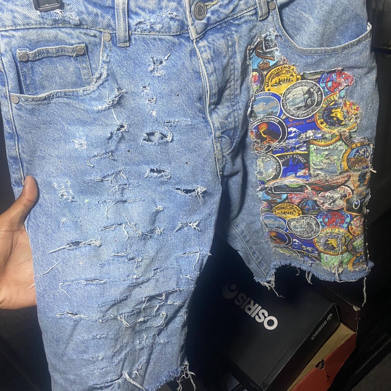 Custom 1of1 jorts distress design with patch work... | Depop