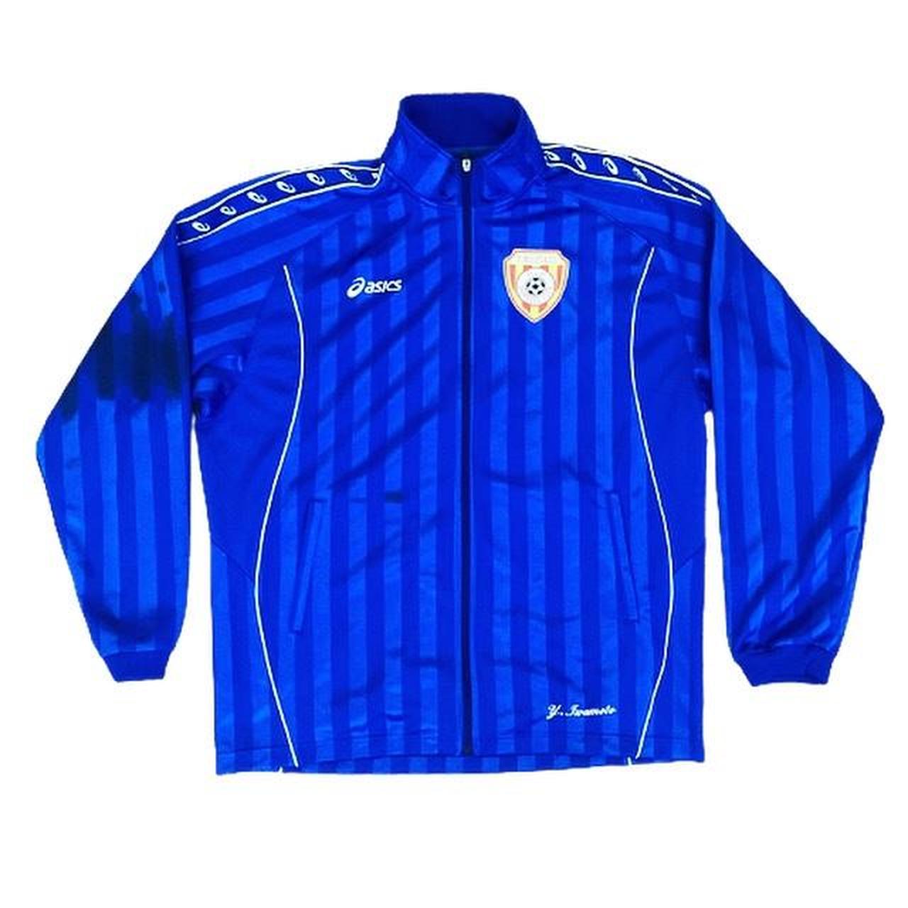 Vintage ASICS track jacket in blue. Logo signatures... - Depop