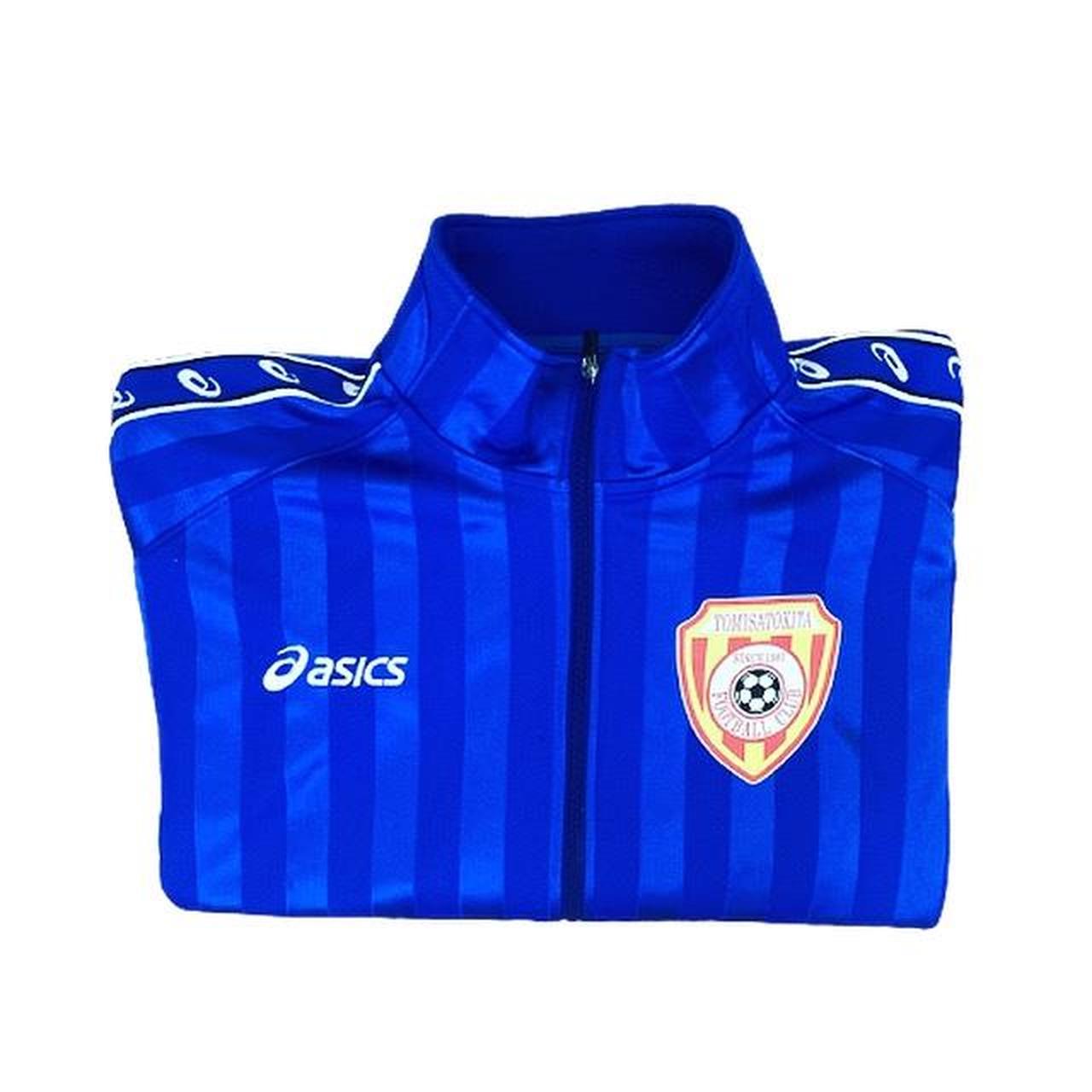 Vintage ASICS track jacket in blue. Logo signatures... - Depop