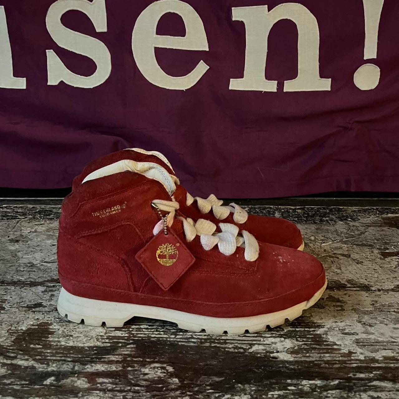 Amazing pair of red suede 90s Timberland Euro Hiker... - Depop