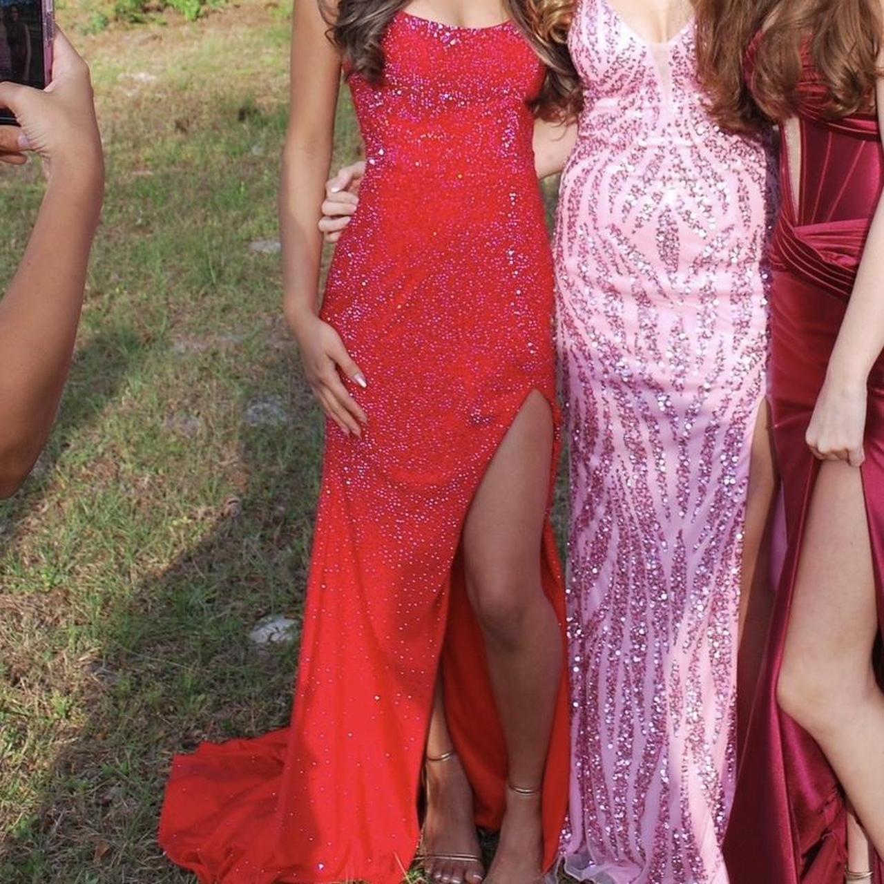 Red maxi prom dress with open back #promdress... | Depop