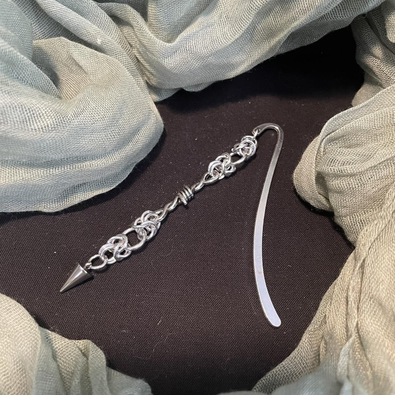 handmade chainmail barbed wire spike bookmark... | Depop
