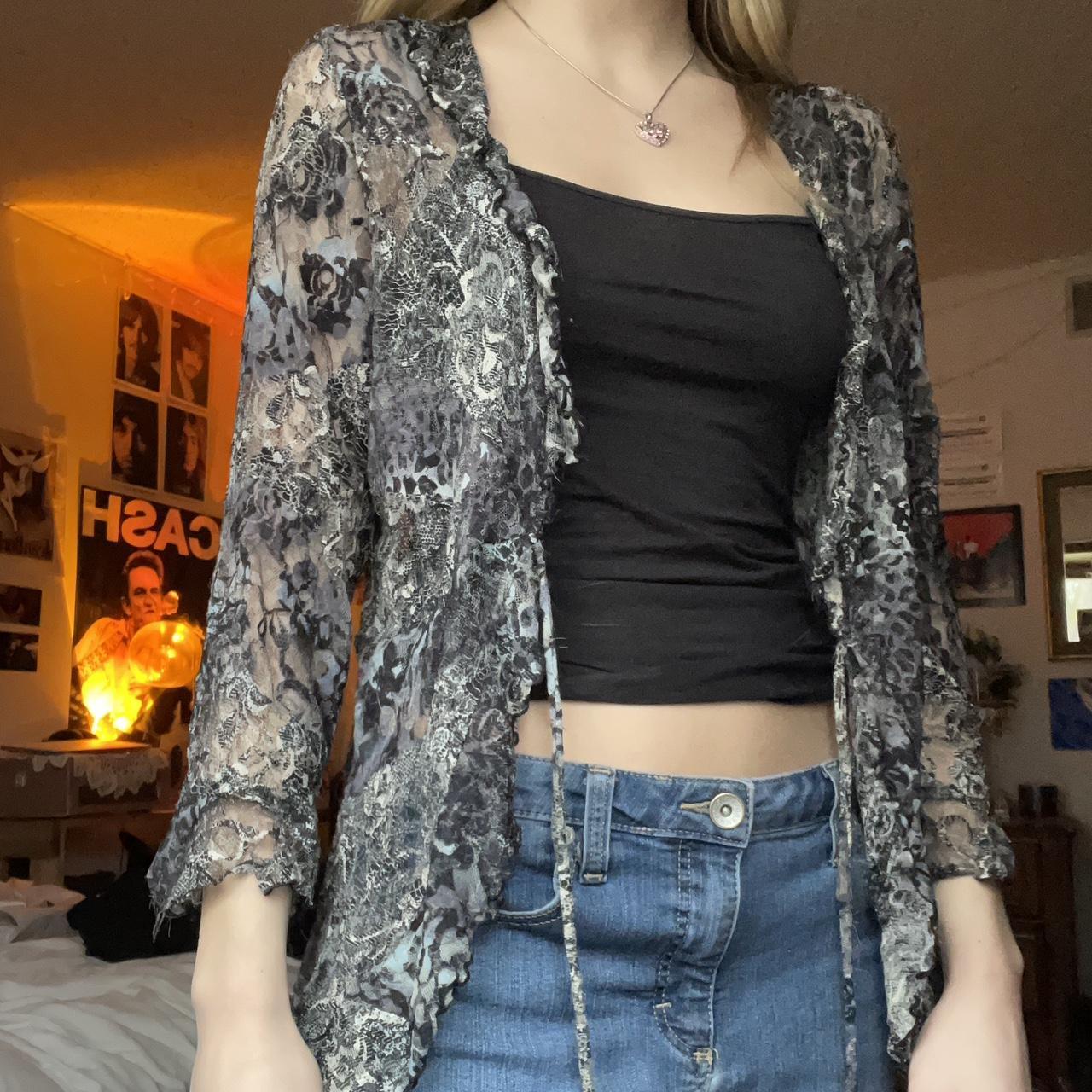 A lovely sheer intricate cover up. small elastic... - Depop