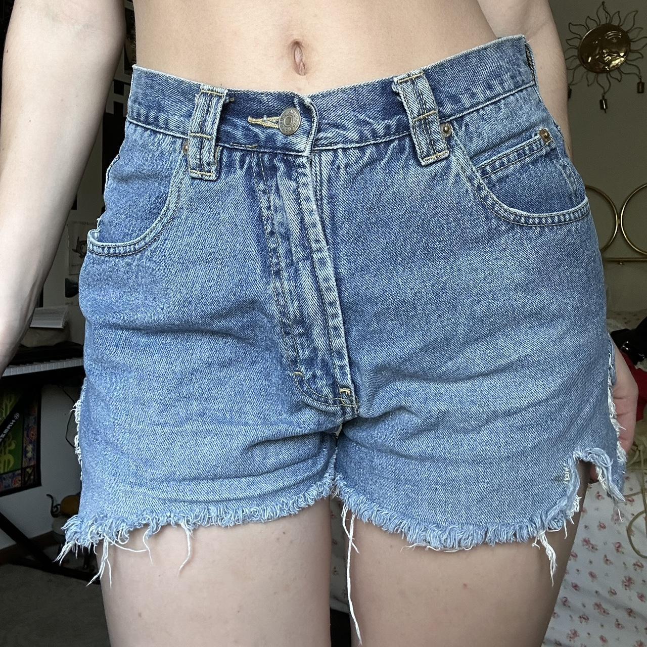 distressed short shorts! mid rise/ highwaisted with... - Depop